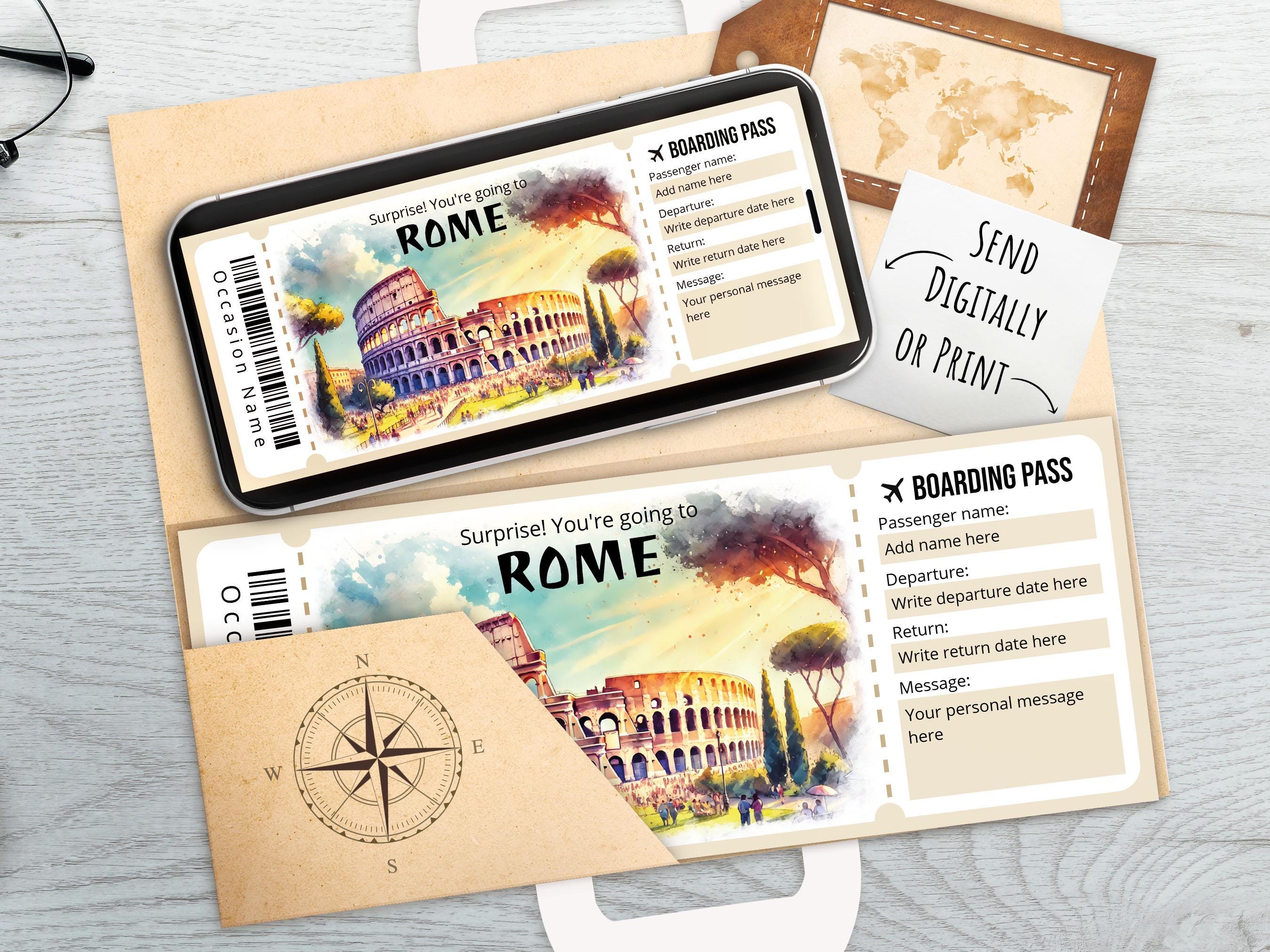 Editable Rome Boarding Pass Template, Surprise Rome Trip Reveal Ticket ...