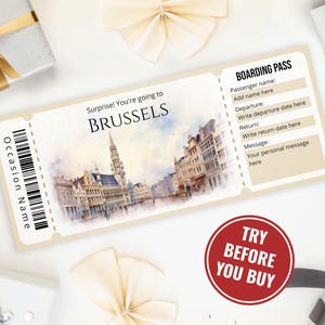 Editable Brussels Boarding Pass Template, Printable Digital Watercolor ...