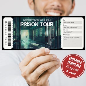 Editable Prison Tour Ticket Gift Certificate Template, Surprise ...