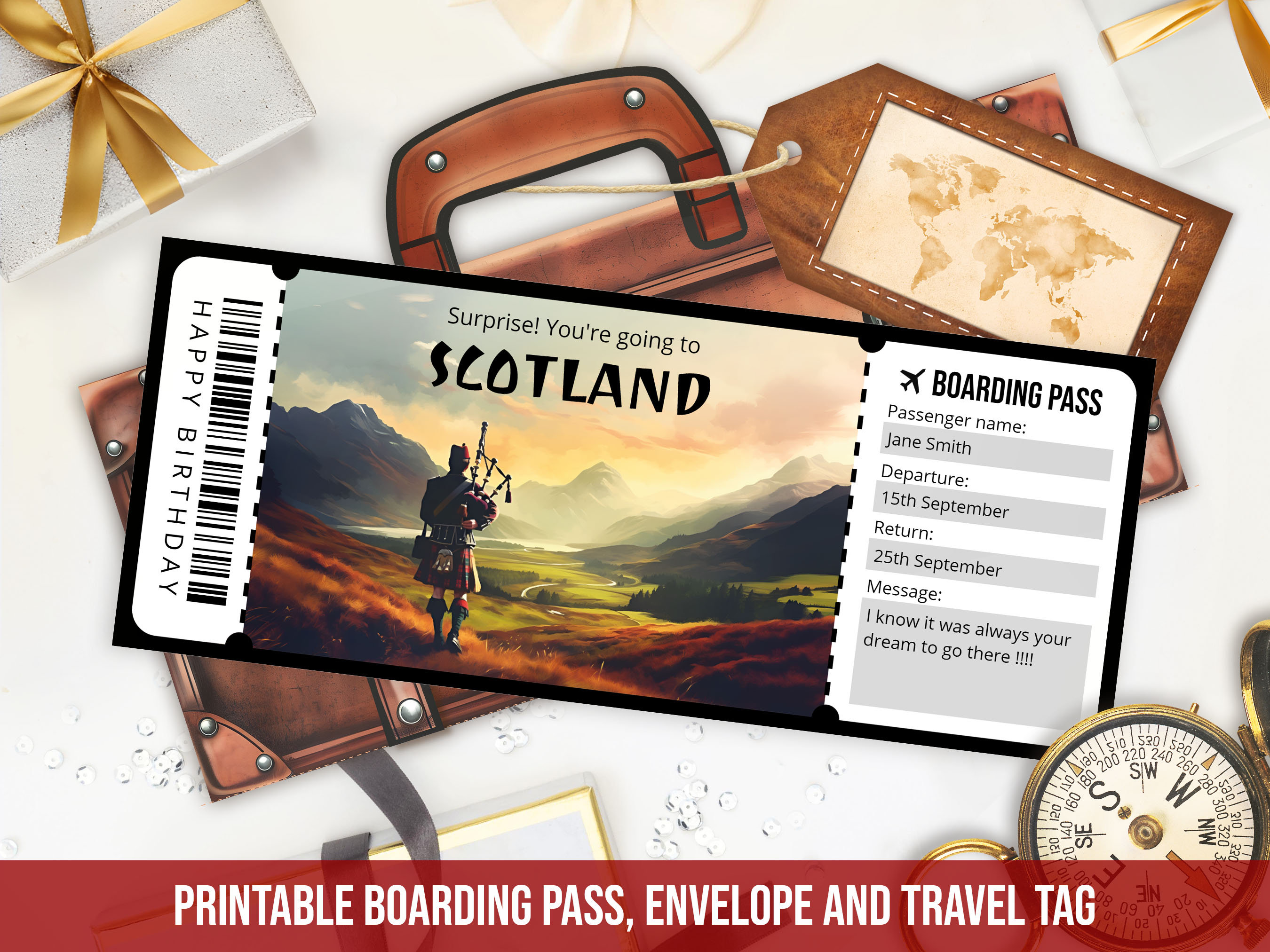 Editable Scotland Boarding Pass Template, Personalized Gift Printable ...
