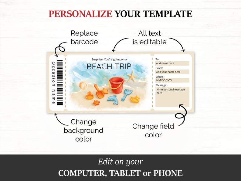 Editable Surprise Beach Trip Gift Certificate Template for Kids ...