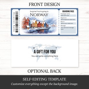 Editable Norway Boarding Pass Template, Personalized Printable Surprise ...