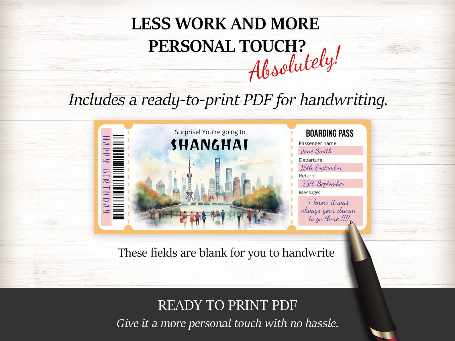 Editable Shanghai Boarding Pass Template, Printable Personalized ...