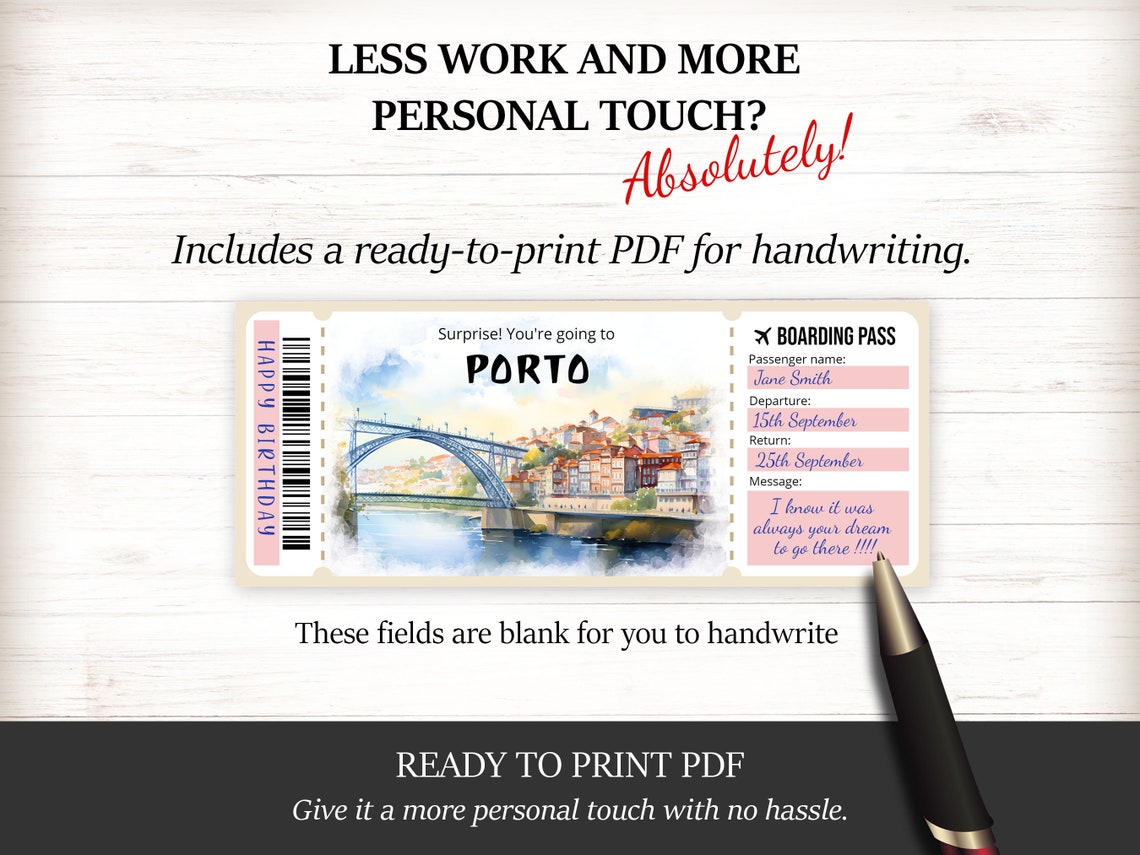 Editable Porto Boarding Pass Template, Personalized Gift Printable ...