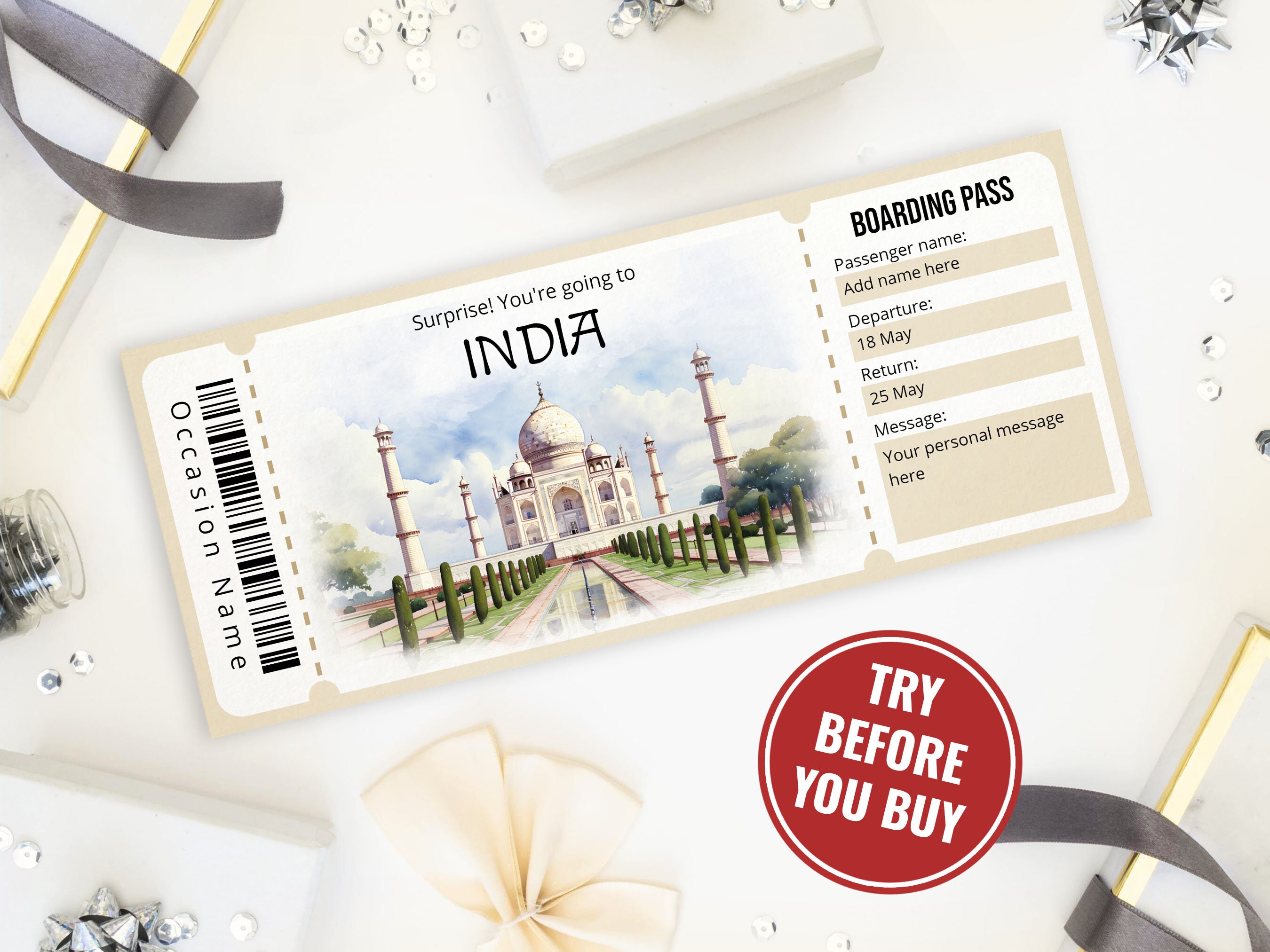 Editable India Boarding Pass Template Surprise India Trip - Etsy