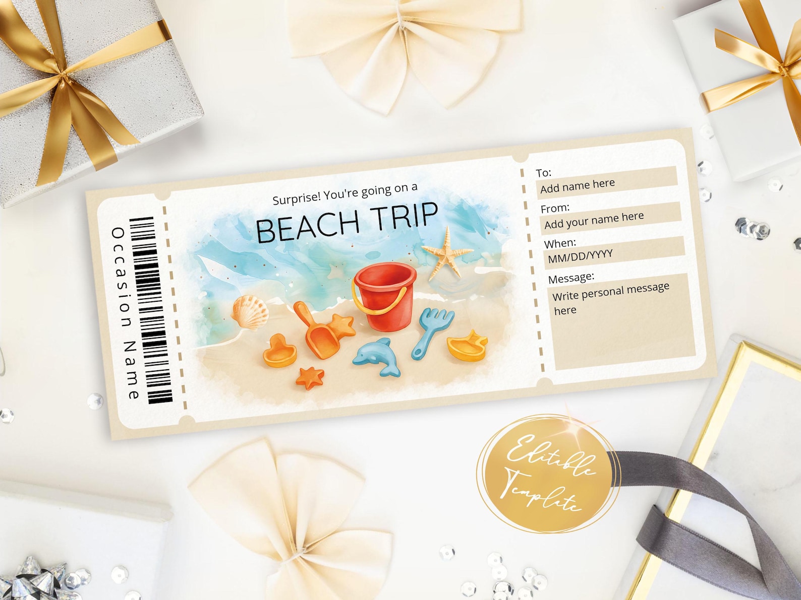 Editable Surprise Beach Trip Gift Certificate Template for Kids ...