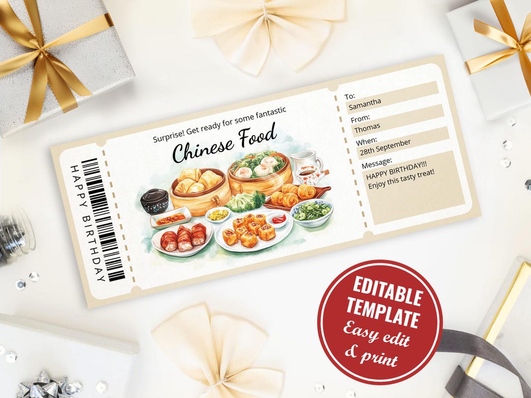 Editable Chinese Food Gift Certificate Template for Food Lover ...