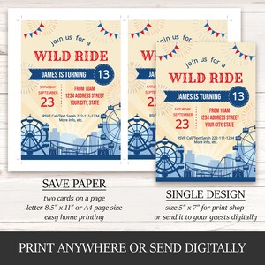 Amusement Park Birthday Party Invitation Template, Editable Birthday ...