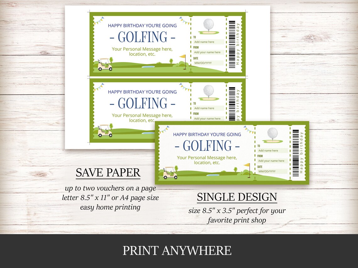 Surprise Printable Golf Ticket Voucher Template, Golf Birthday Gift ...