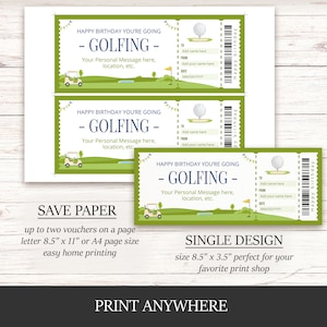 Surprise Printable Golf Ticket Voucher Template, Golf Birthday Gift ...
