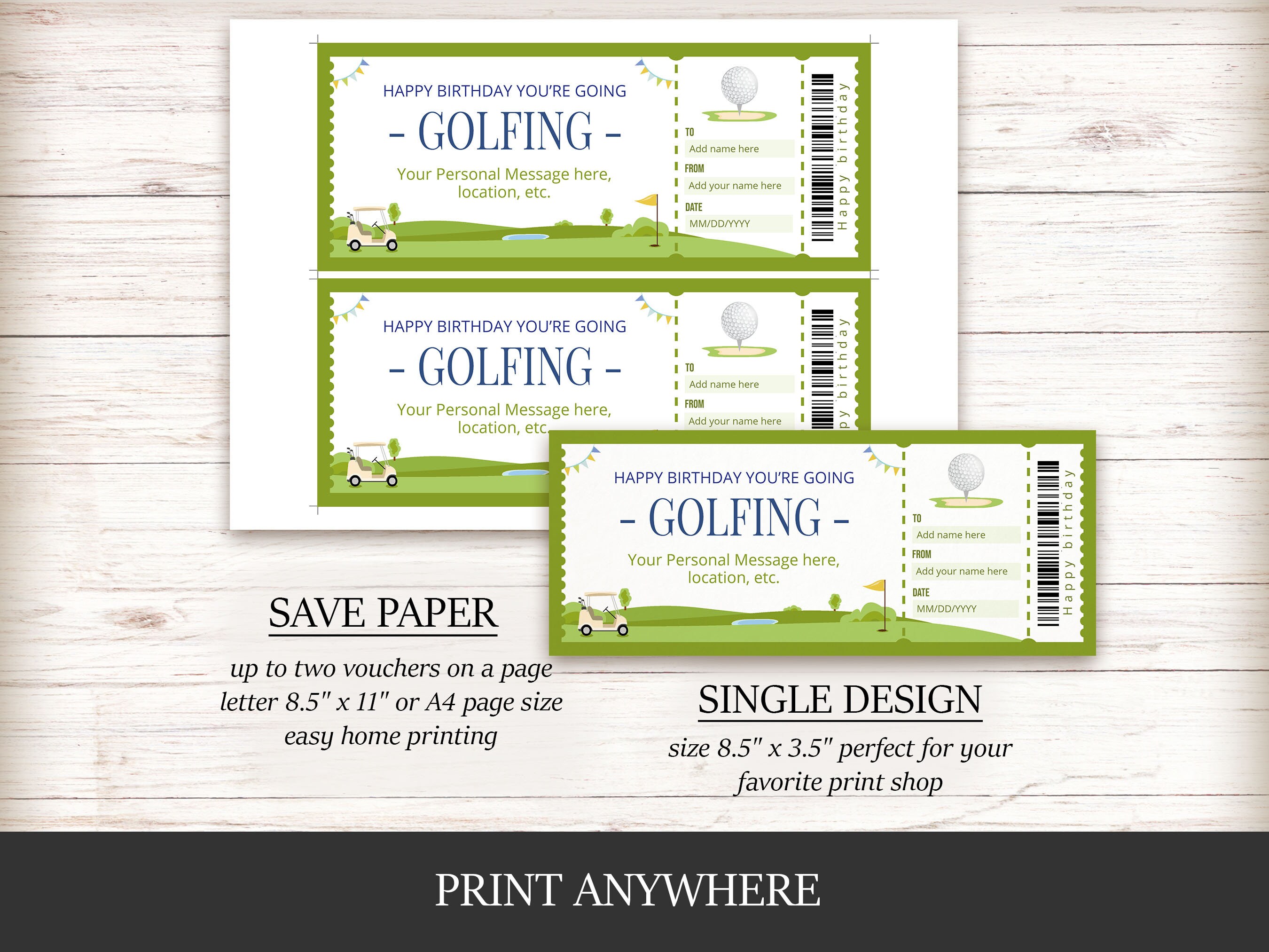 Surprise Printable Golf Ticket Voucher Template, Golf Birthday Gift ...