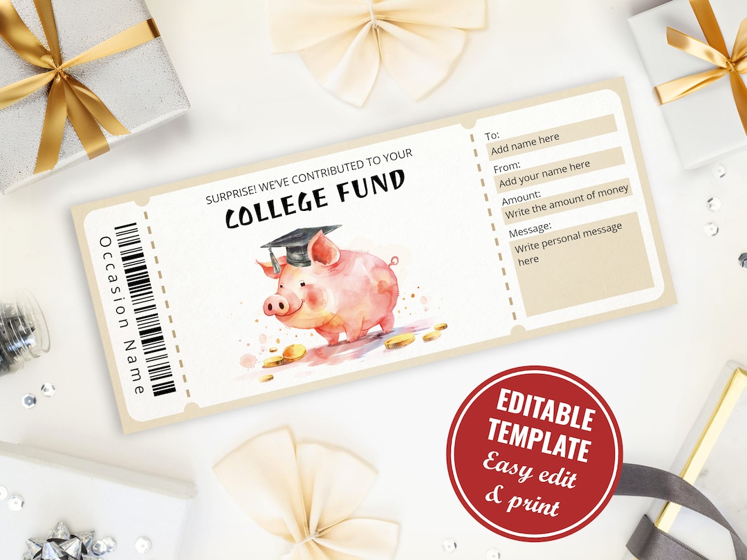 Editable College Fund Gift Certificate Template DIY Printable ...