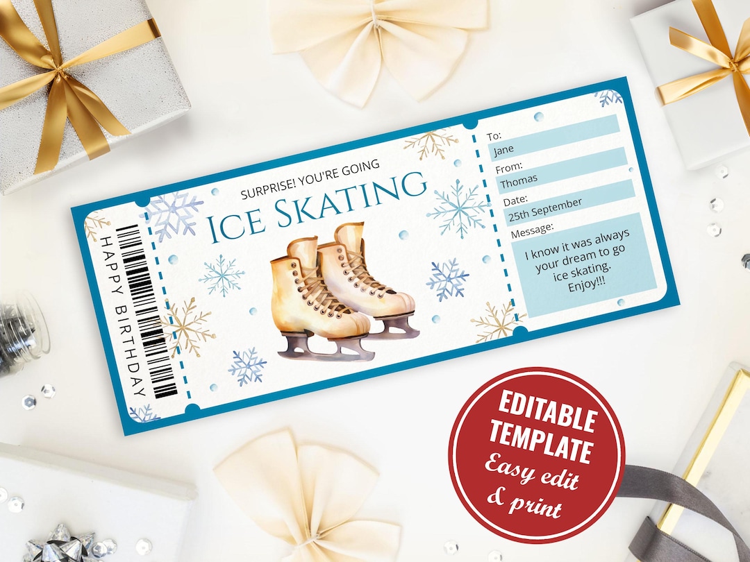 Ice Skating Gift Certificate Editable Template, Personalized Gift ...