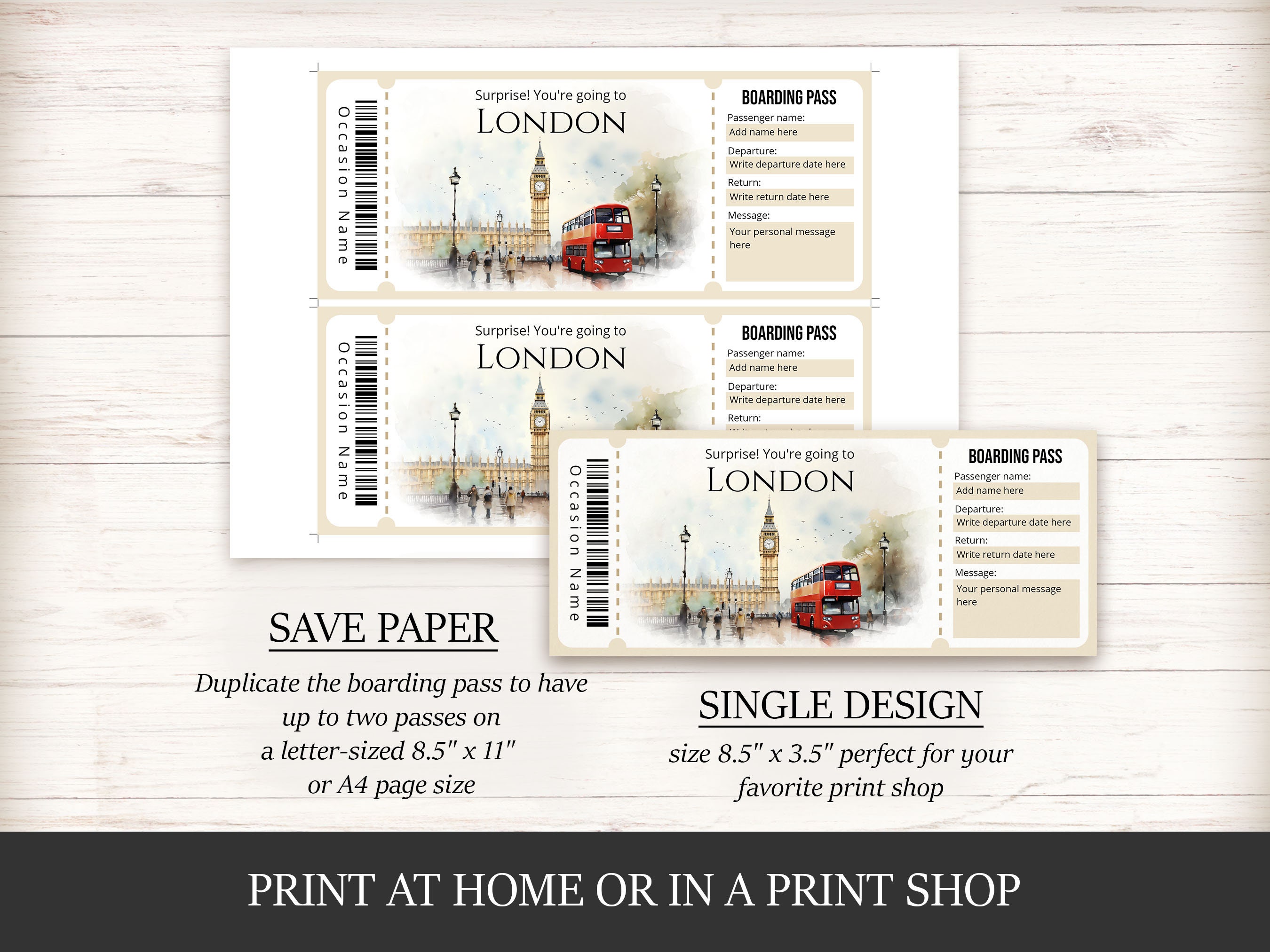 Editable London Boarding Pass Template, Personalized Printable Surprise ...