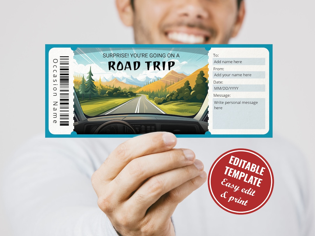 Editable Roadtrip Gift Certificate Template, Printable Road Trip Reveal ...