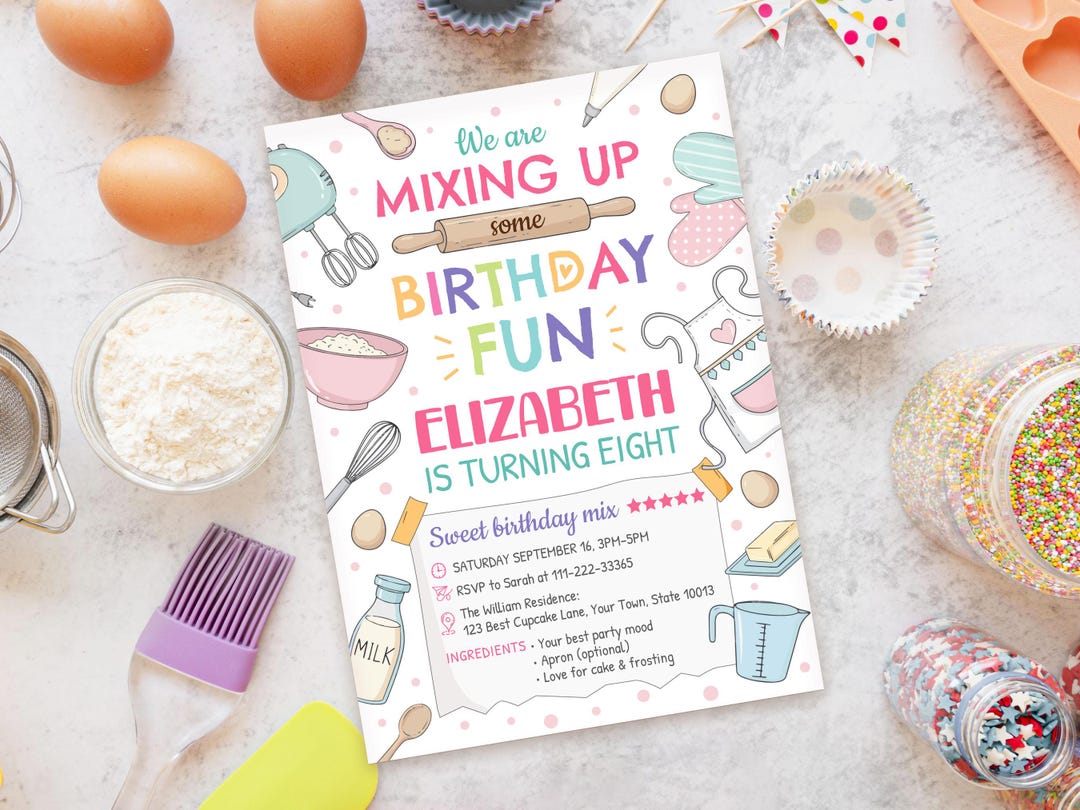 Editable Baking Birthday Invitation Template, Cooking Girl Birthday ...