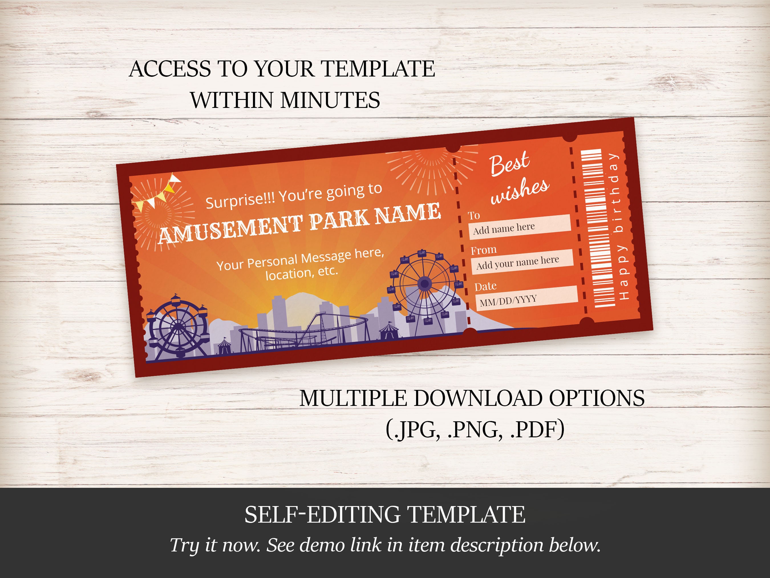 Editable Amusement Park Gift Certificate for Instant Download - Etsy