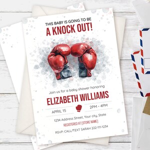 Editable Boxing Baby Shower Invitation Template, Elegant Watercolor ...