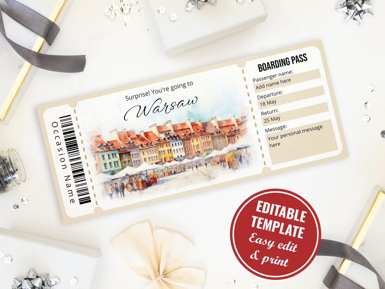Editable Warsaw Boarding Pass Template Printable Digital - Etsy