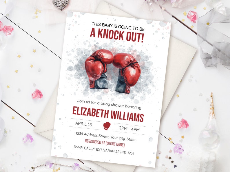 Editable Boxing Baby Shower Invitation Template, Elegant Watercolor ...