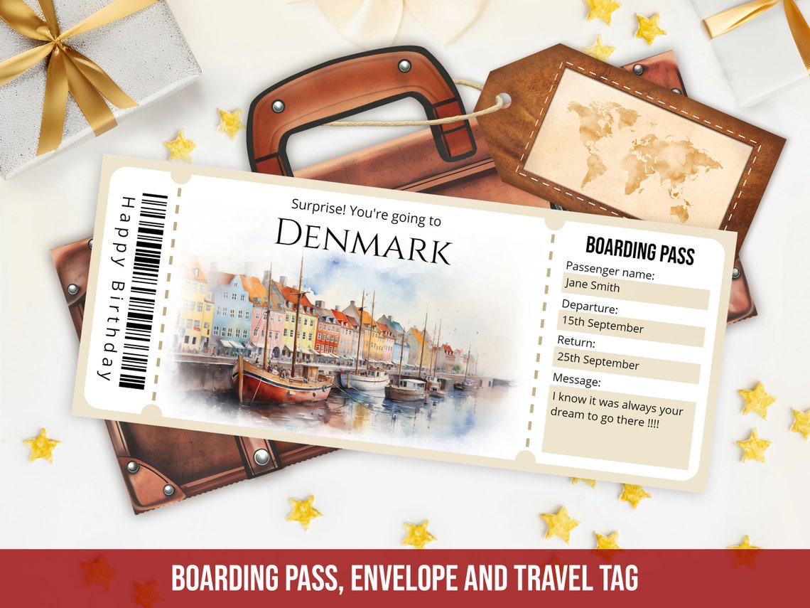 Editable Denmark Boarding Pass Template, Personalized Gift Printable ...