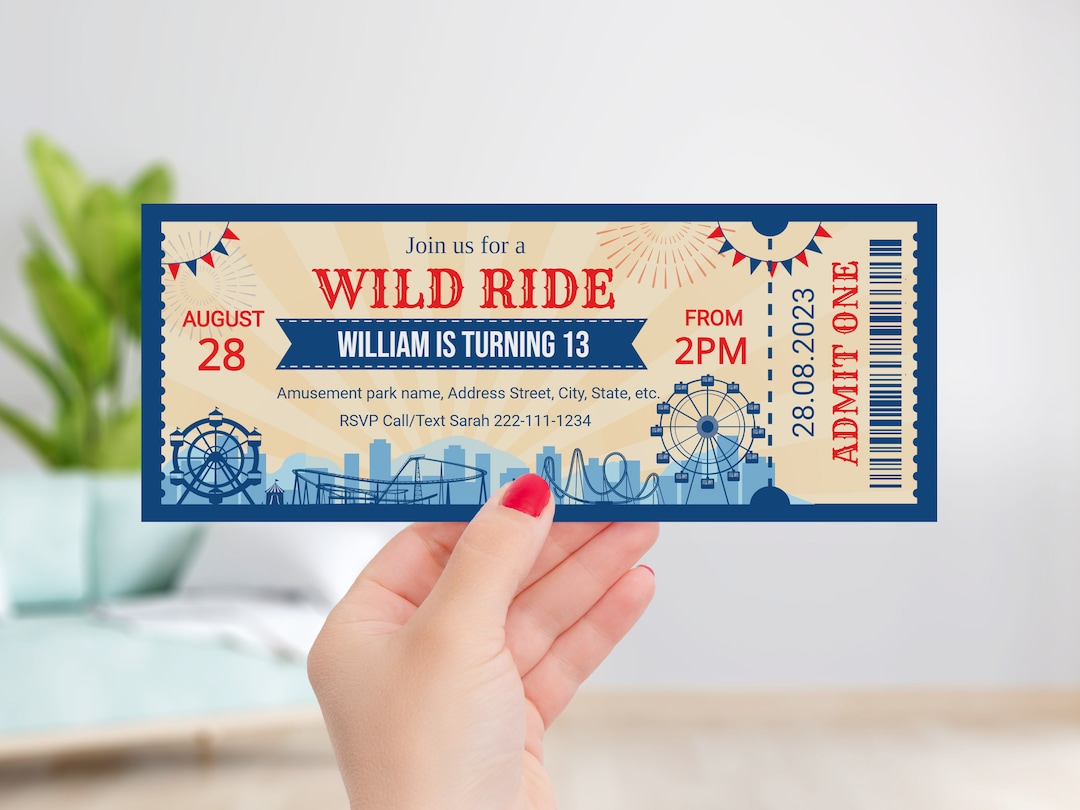 Amusement Park Ticket Invite Template, Editable Carnival Theme Birthday ...