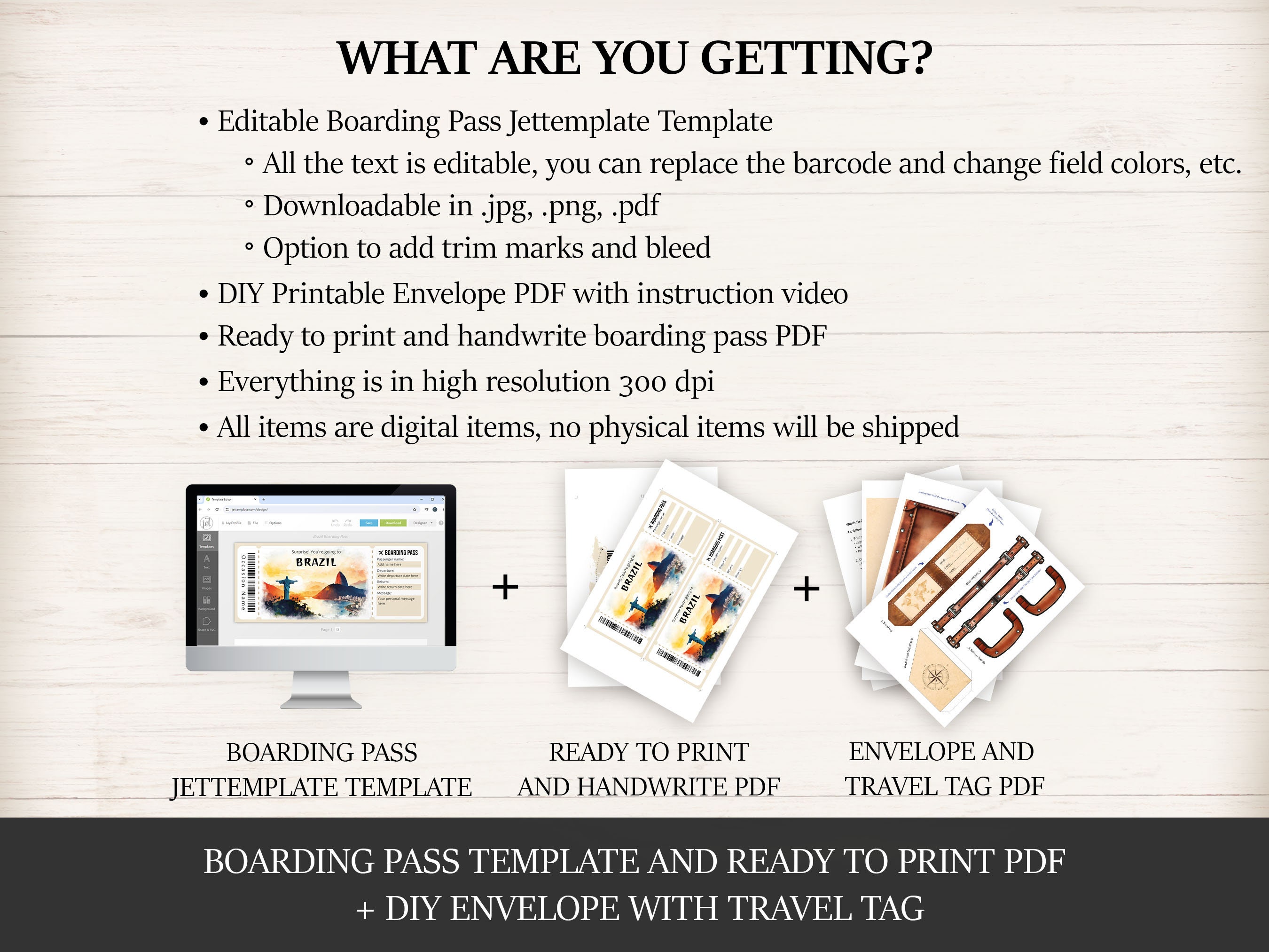Editable Brazil Boarding Pass Template, Personalized Gift Printable ...