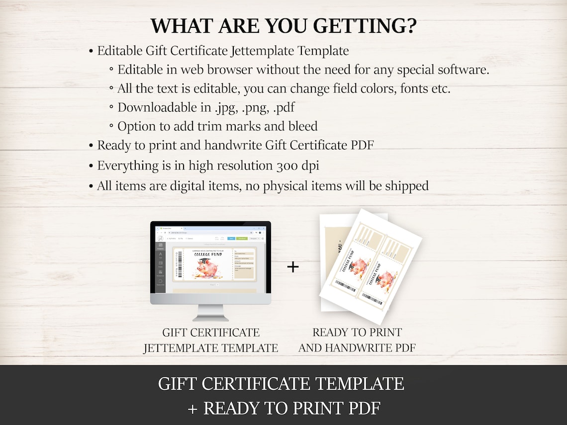Editable College Fund Gift Certificate Template DIY Printable ...