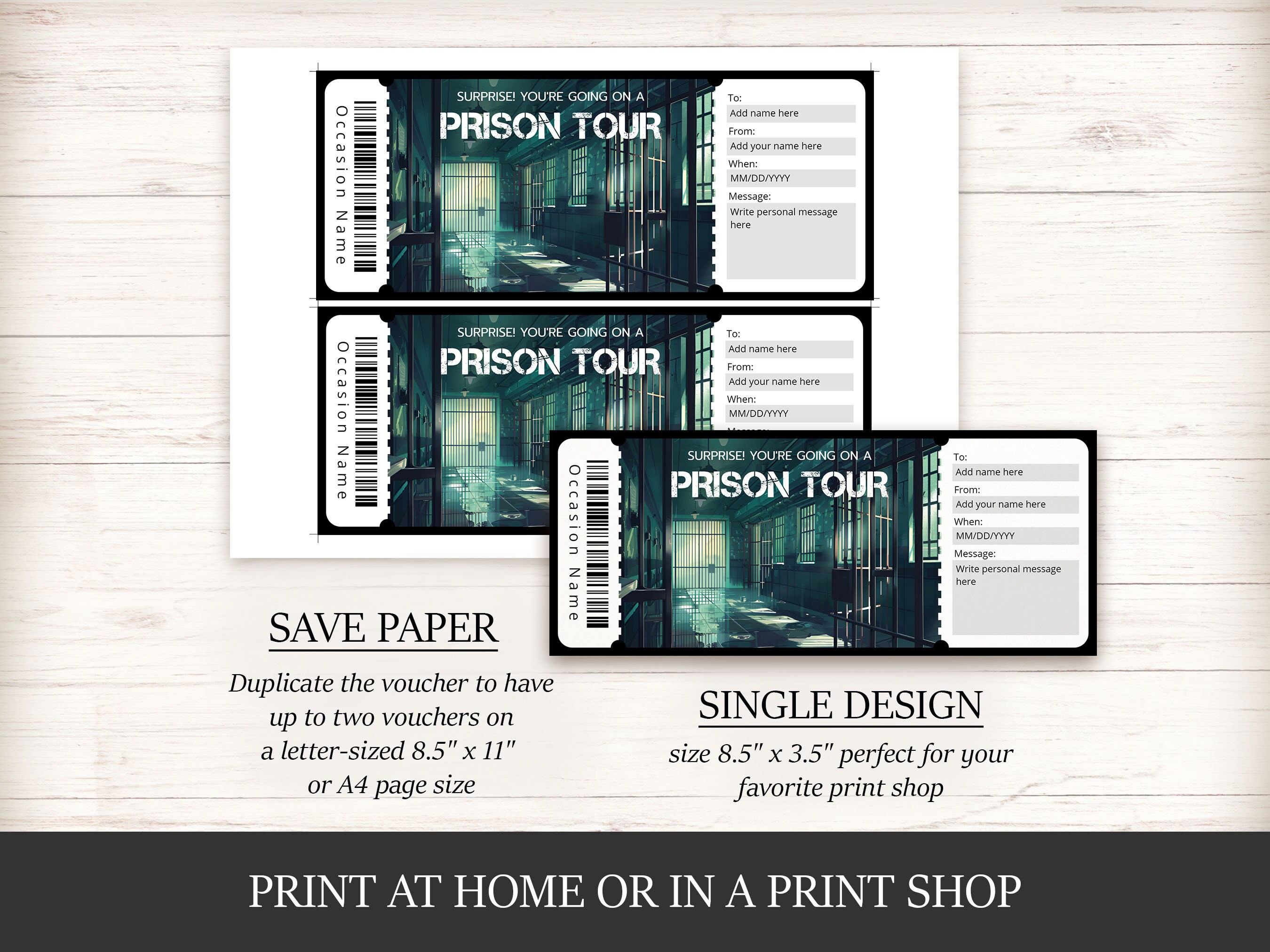 Editable Prison Tour Ticket Gift Certificate Template, Surprise Printable Jail Tour Gift Voucher ...