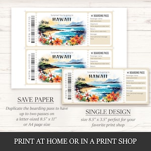 Editable Hawaii Boarding Pass Template, Personalized Gift Printable ...
