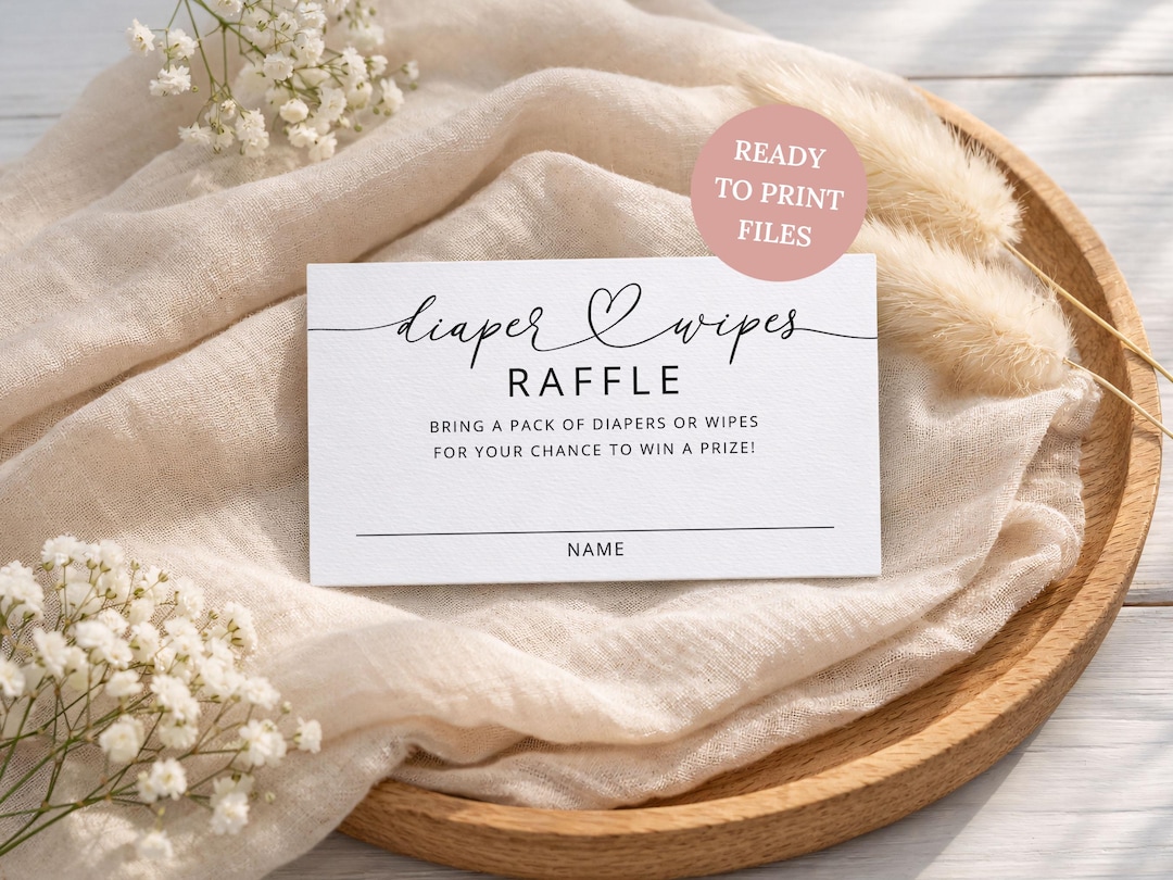 Printable Diaper and Wipes Raffle Ticket, Modern Minimalist Baby Shower ...