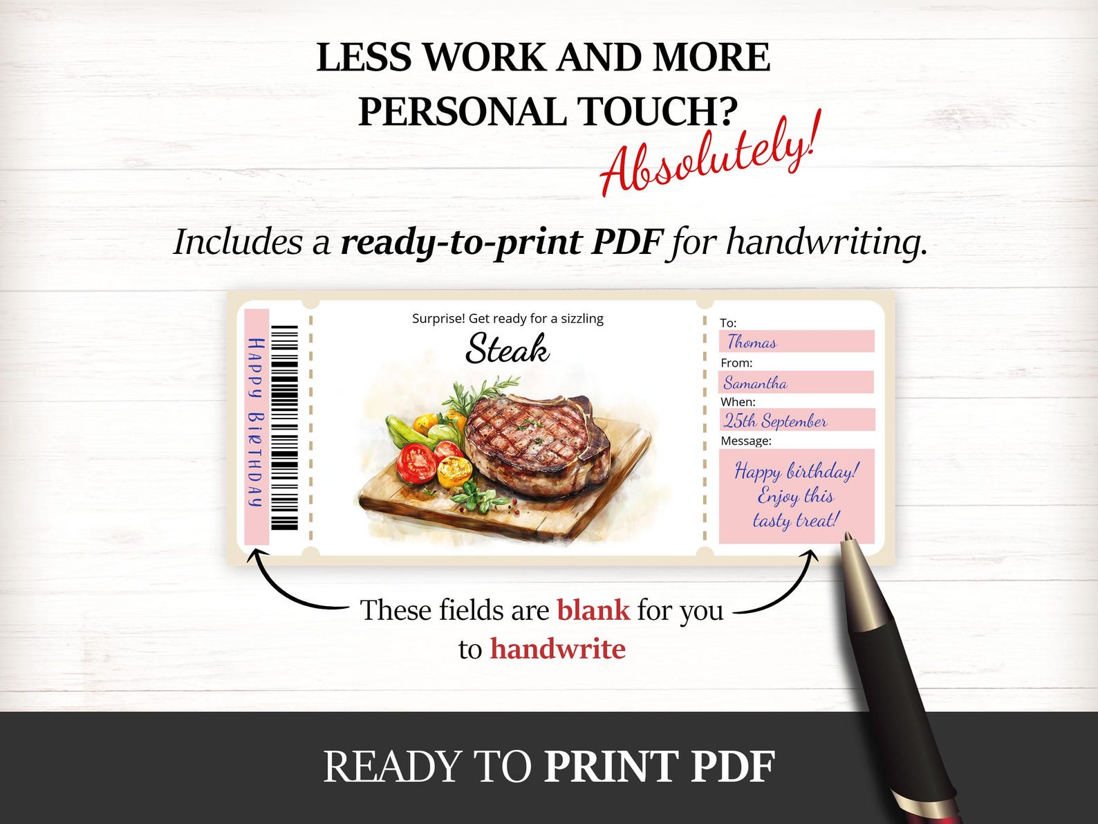 Editable Steak Night Out Gift Certificate Template, Printable Steak ...