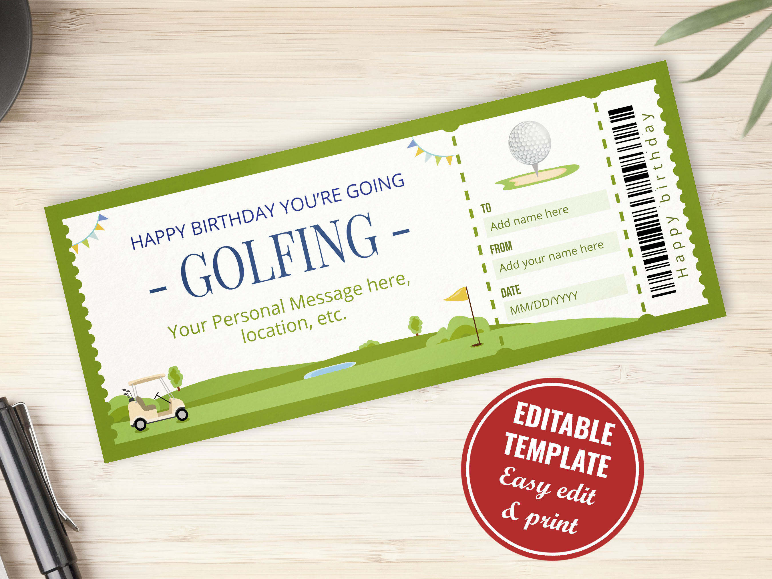 Surprise Printable Golf Ticket Voucher Template, Golf Birthday Gift ...
