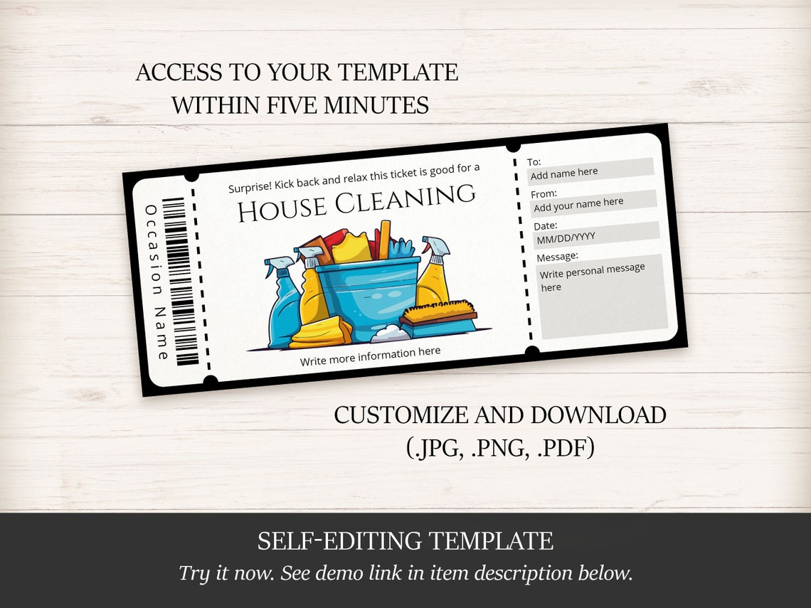 Editable House Cleaning Gift Certificate Template, Printable Gift ...