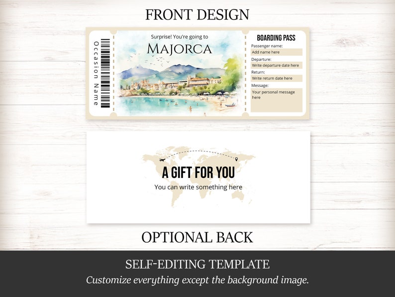 Editable Majorca Boarding Pass Template, Personalized Printable ...