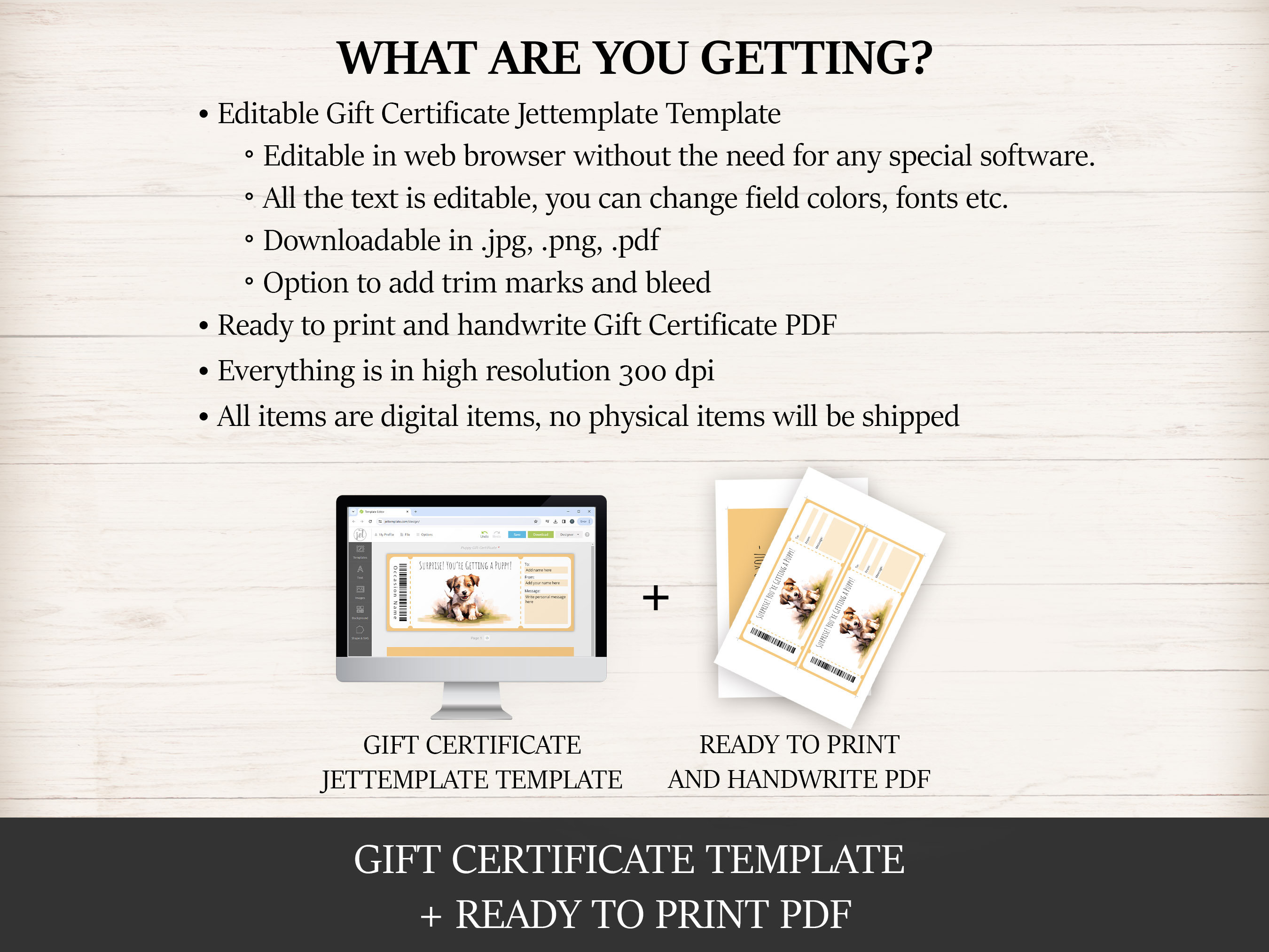 Editable Puppy Gift Certificate Template for Dog Lover, Personalized ...