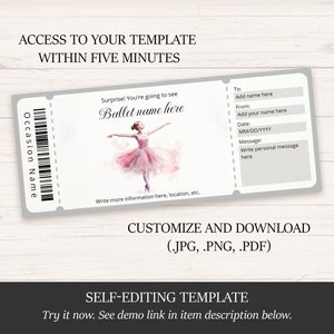 Editable Digital Ballet Ticket Gift Template for Ballet Lovers ...