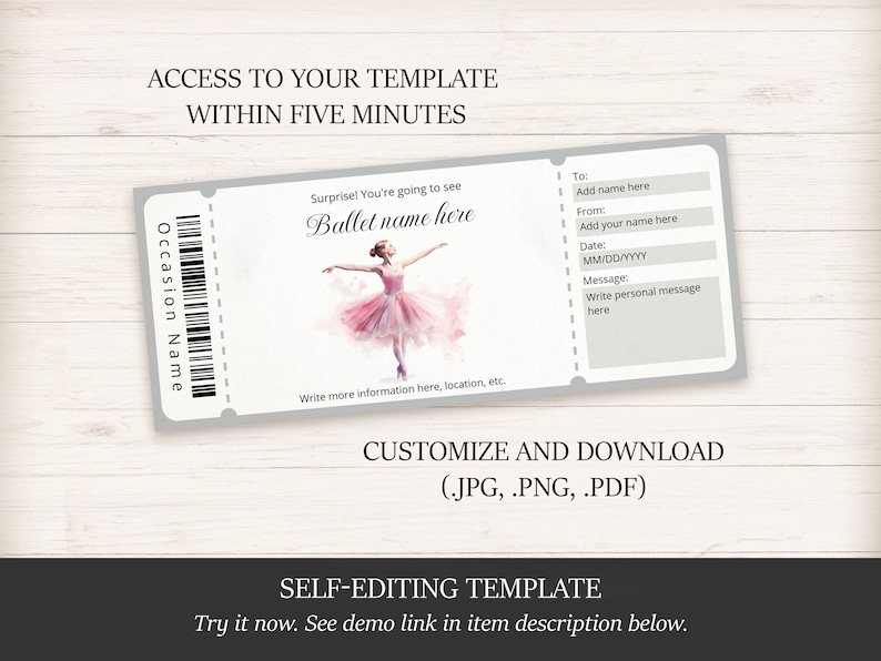 Editable Digital Ballet Ticket Gift Template for Ballet Lovers ...