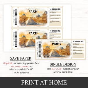 Surprise Paris France Trip Reveal Gift Ticket Template, Paris Boarding ...