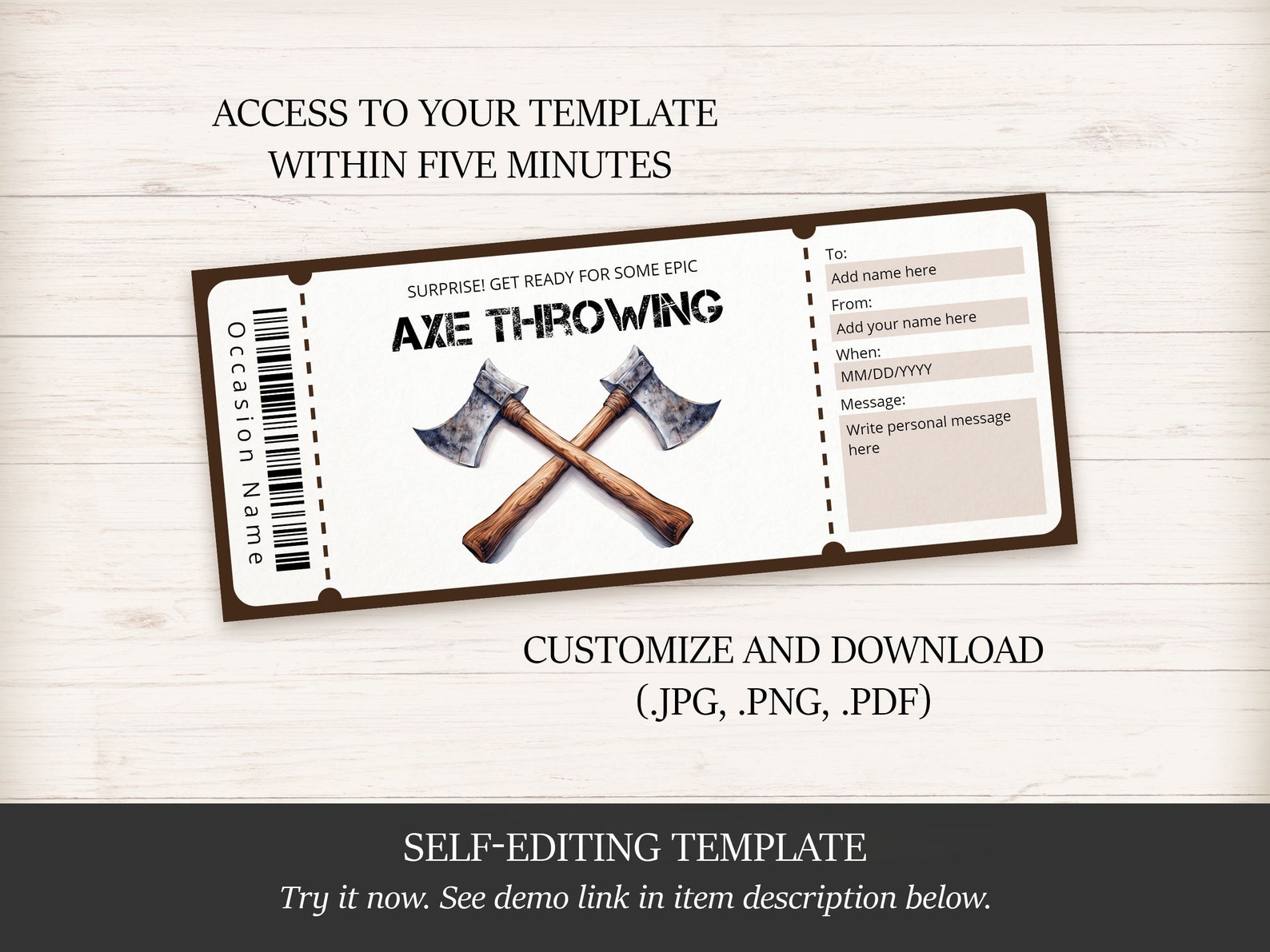 Editable Axe Throwing Gift Certificate Template, Printable Throwing Axe ...