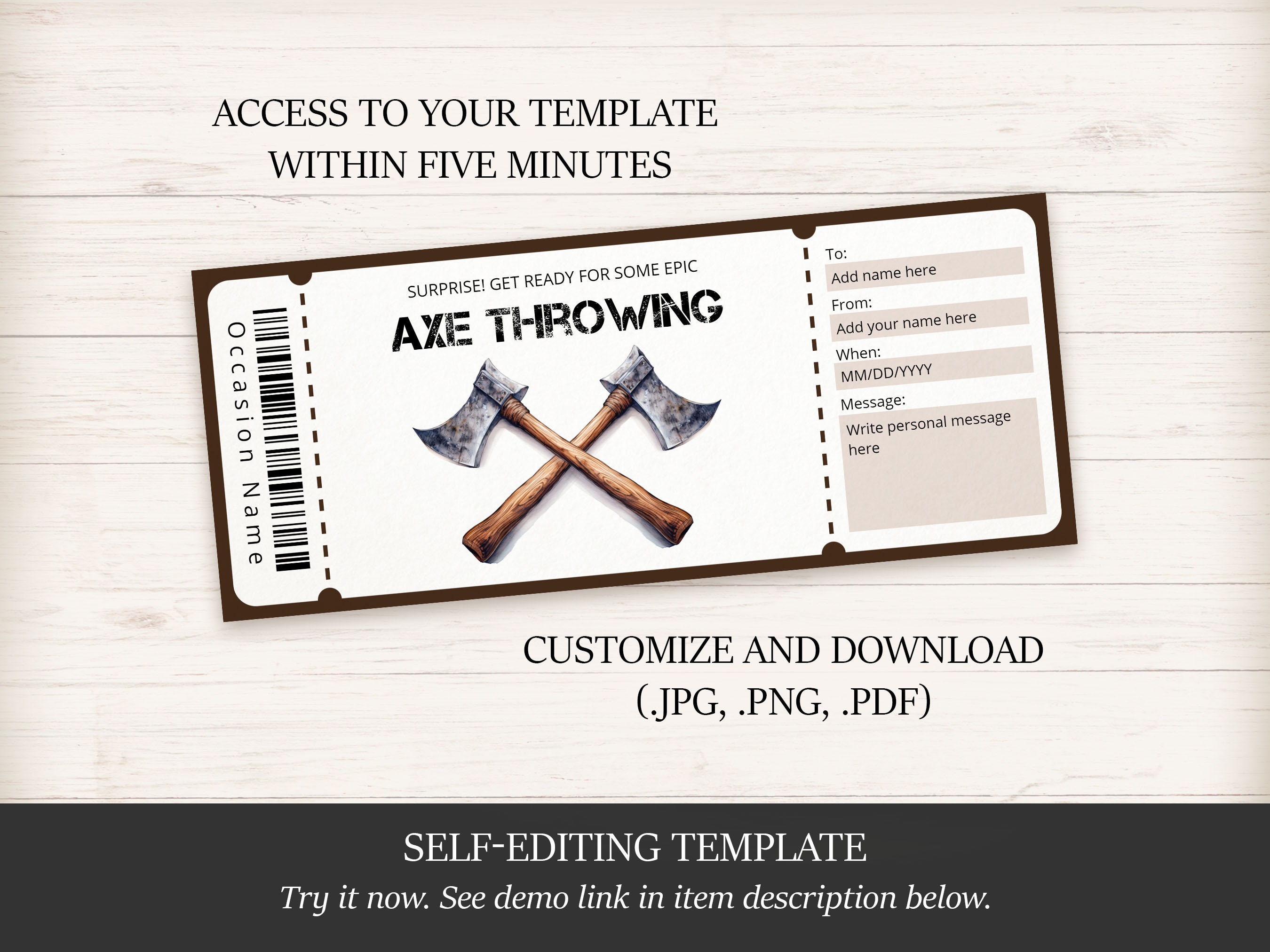 Editable Axe Throwing Gift Certificate Template, Printable Throwing Axe ...