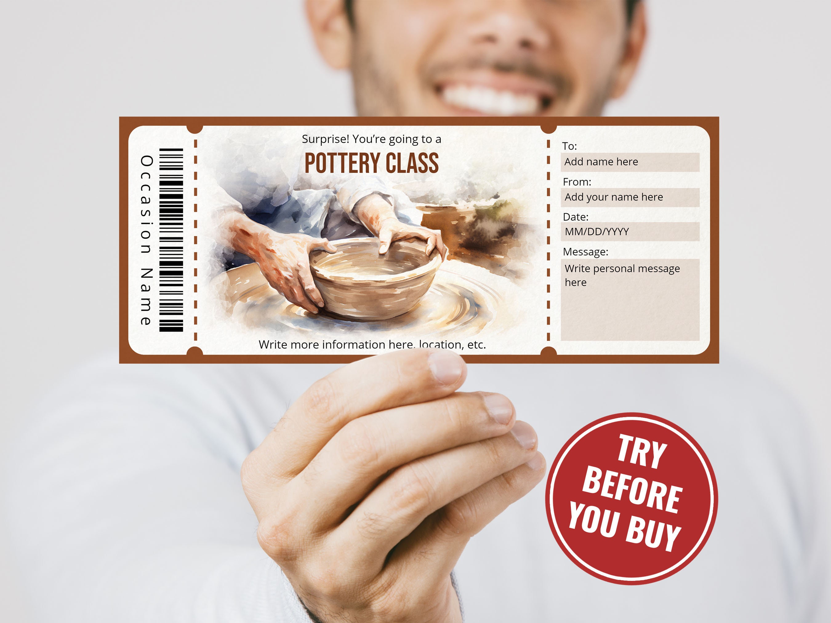Editable Watercolor Pottery Class Gift Certificate Template, Pottery ...