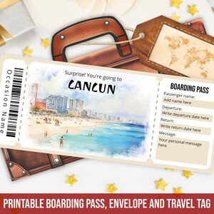 Printable Cancun Boarding Pass Template, Personalized Editable Cancun ...