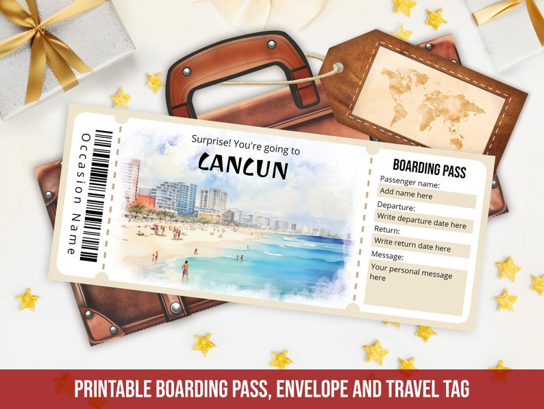 Printable Cancun Boarding Pass Template, Personalized Editable Cancun ...