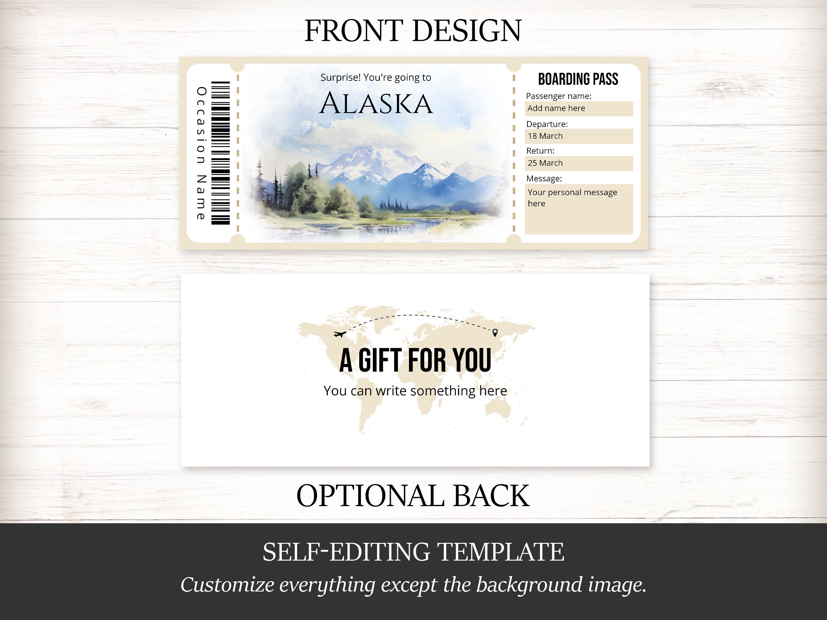 Editable Alaska Boarding Pass Ticket Template Surprise Gift - Etsy