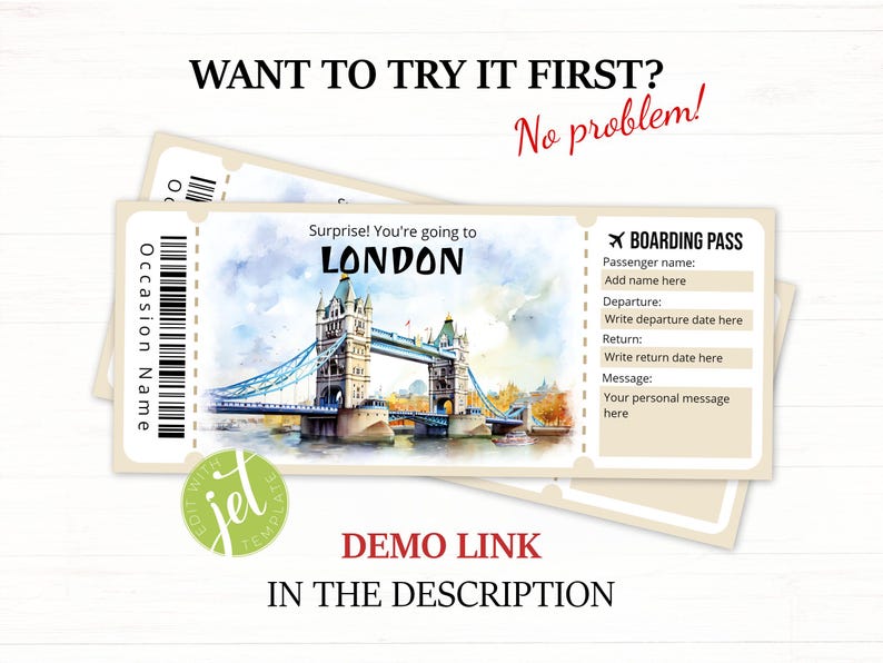 Editable London Boarding Pass Template, Surprise Trip to LONDON ...