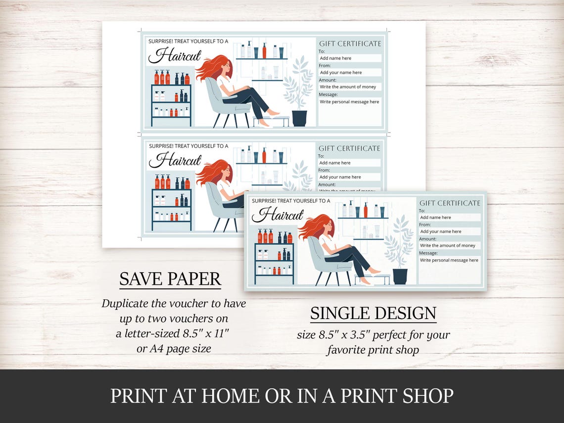 Printable Haircut Gift Voucher for Mom, Editable Hair Salon Gift ...