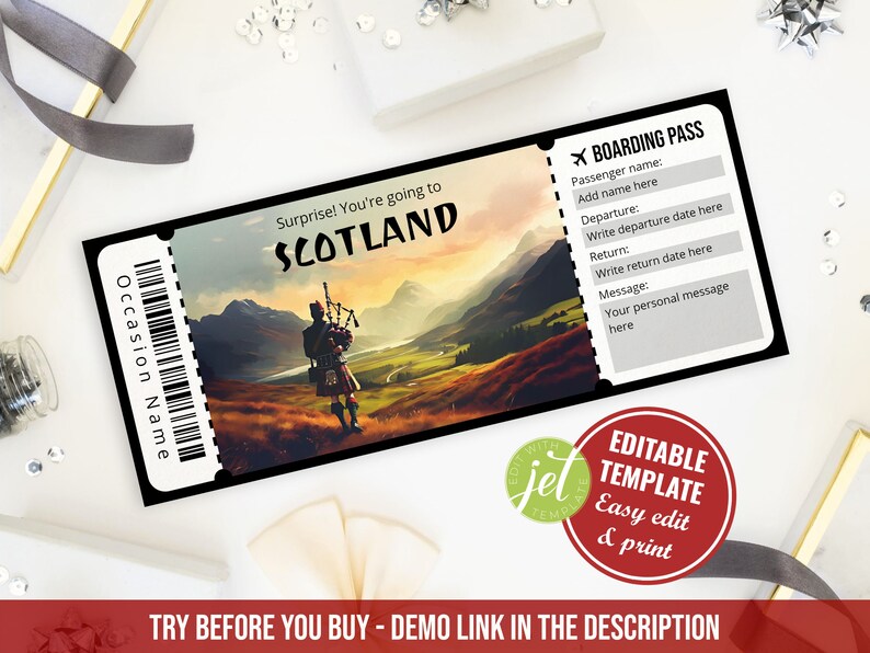 Editable Scotland Boarding Pass Template, Personalized Gift Printable ...