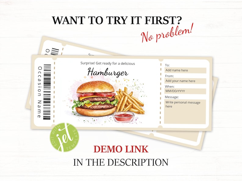 Editable Hamburger Gift Certificate Template for Burger and BBQ Lovers ...