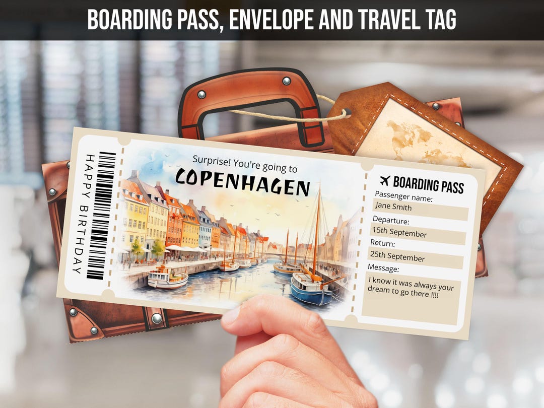 Editable Copenhagen Boarding Pass, Surprise Copenhagen Trip Reveal Gift ...